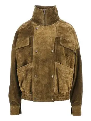 SAINT LAURENT Oversized Suede Leather Bomber Jacket