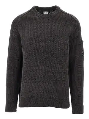 C.P. COMPANY Cotton Chenille Crewneck Sweater An Black
