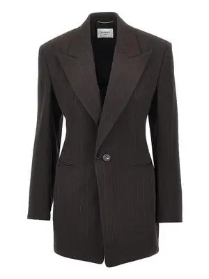 Saint Laurent Pinstriped Wool Single-breasted Jacket - Brown