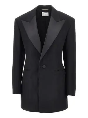 Saint Laurent Grain De Poudre Single-breasted Tuxedo Jacket - Black