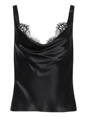 L'Agence Evadne Lace-trim Cowlneck Tank Top - Black