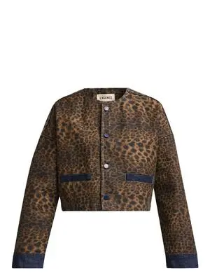 L'Agence Verona Leopard-print Crop Denim Jacket - Zephyr