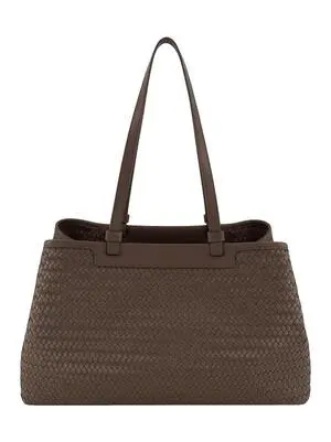 Vince Marin Woven Leather Tote Bag - Date