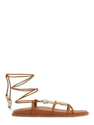STUART WEITZMAN Majorca Beaded Suede Wrap Sandals - Boho Tan