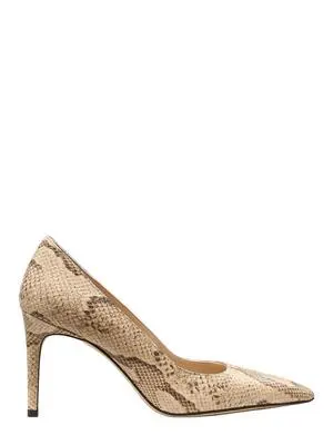 STUART WEITZMAN Power 85mm Snakeskin-print Leather Pumps - Adobe