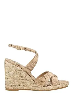 STUART WEITZMAN Alyssa 100mm Snake-embossed Wedge Sandals - Adobe