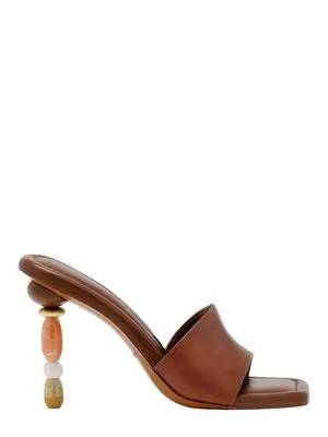 Cult Gaia Mahina 100mm Beaded-heel Leather Sandals - Saddle