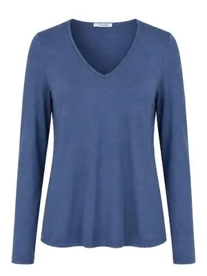 CONQUISTA Classic Long-sleeve V-neck Top - Blue