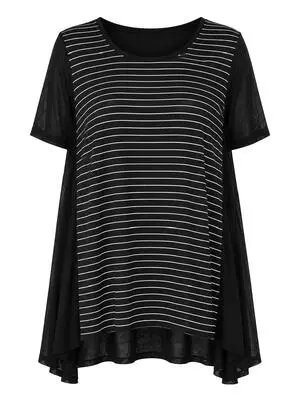 CONQUISTA Striped Asymmetric Tunic Top