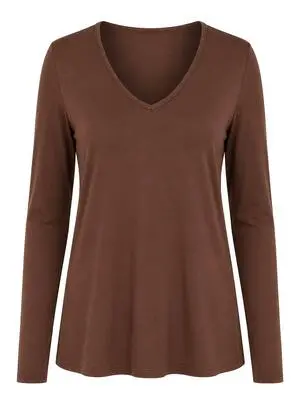 CONQUISTA Chocolate Long-sleeve V-neck Top