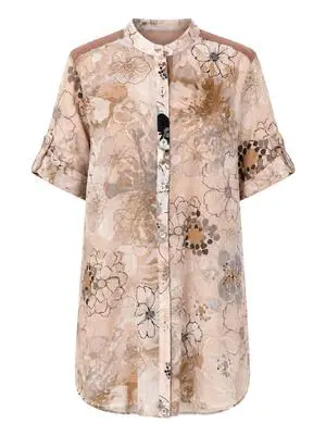 CONQUISTA Botanical Breeze Longline Shirt - Brown