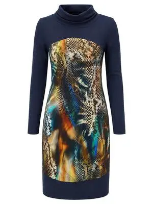 CONQUISTA Cowl-neck Printed Panel Dress - Blue