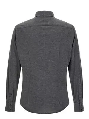Brunello Cucinelli Silk And Cotton Lightweight Jersey Shirt With Spead Collar Grey