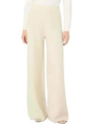 Max Mara Wide Wool And Cashmere Yarn Trousers Beige - Neutrals