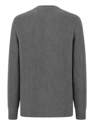 AMARANTO Henley-neck Ribbed-knit Sweater - Grey