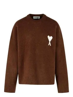 AMI Paris Ami Paris Ami De Cœur' Chocolate Brown Alpaca And Ecru Sweater Men Brown