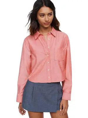 Maeve Merritt Cotton Stretch Cropped Buttondown Shirt Red