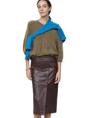 ANTHROPOLOGIE Leather Snap Front Pencil Skirt