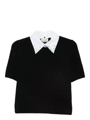 PENNYBLACK Embellished-collar Short-sleeve Sweater - Black
