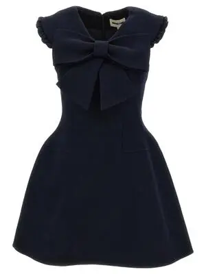 SHUSHU/TONG Bow-detail Ruffled-trim Dress - Blue