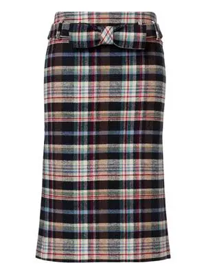 SHUSHU/TONG Bow-detail Checked Midi Skirt