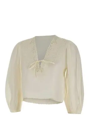 HUGO BOSS Hugo Boss Briketta Lace Trim Cropped Blouse