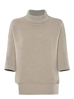 YOU LOOK PERFECT Pullover Bailey, Merino Asymmetric Turtleneck Pullover - Brown