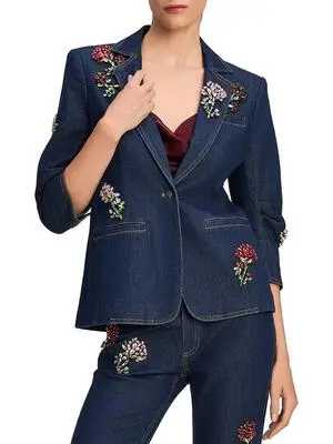 Cinq À Sept Khloe Rhinestone Roses Denim Blazer - Neptune Multi