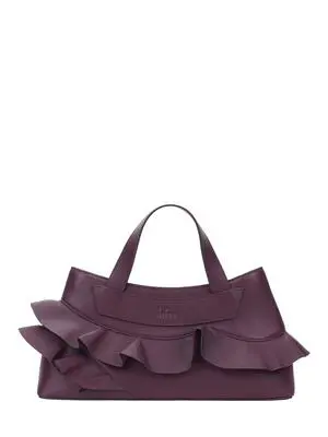 BEHNO Franca Ruffle Nappa Leather Shoulder Bag - Cherry