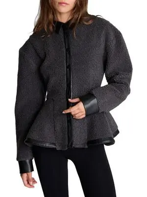 KENNETH COLE COLLECTION Faux Leather Trim Faux Fur Peplum Shirt - Solid Graphite/black