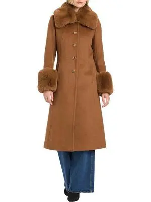 Vince Camuto Faux Fur Trim Maxi Coat - Camel