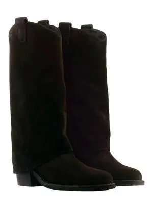 PAUL WARMER Suede Gaiter-overlay Knee-high Boots - Brown