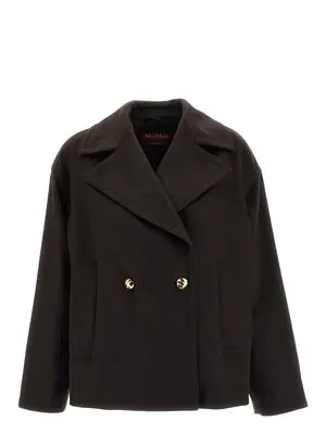 Max Mara Max Mara Studio Women Double-Breasted Pure Wool Drap Peacoat Multicolor