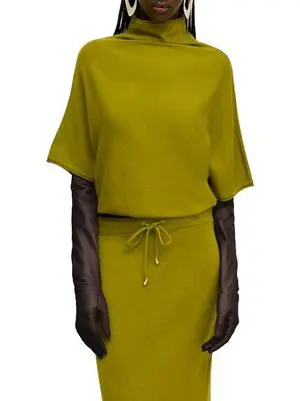 Cult Gaia Azalea Funnel Neck Knit Top - Chive