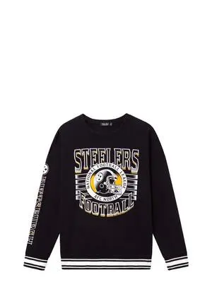 Junk Food Pittsburgh Steelers Oversize Striped Rib Fleece Crewneck Sweatshirt True Black