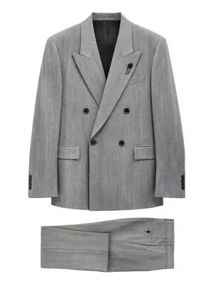 LARDINI Double-breasted Patterned Suit Grey