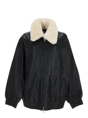 STAND STUDIO Collar Lamb Leather Jacket - Black