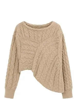 BELSIZE25 Brown/neutrals/yellow Cable Knit Asymmetric Jumper In Cream Brown/yellow
