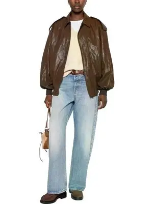 NINA 14.7 Oversized Epaulette Bomber Jacket - Brown