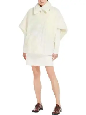 MAX MARA Cape In Alpaca And Wool Teddy Fabric - Optical White