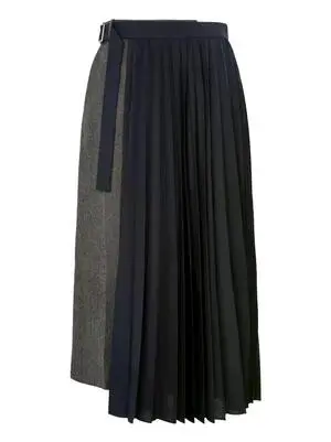 SACAI Pleated Wool Maxi Skirt