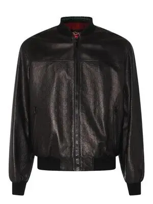 GUCCI Gucci Gg Embossed Leather Bomber Jacket 'black'
