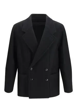 LEMAIRE Short Double-breasted Wool And Alpaca Coat - Black