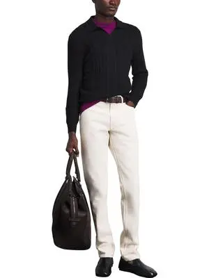 Isaia Wool-silk-cashmere Polo Sweater - Black