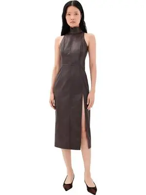 SUSANA MONACO Faux Leather Mock Sleeveless Slit Dress