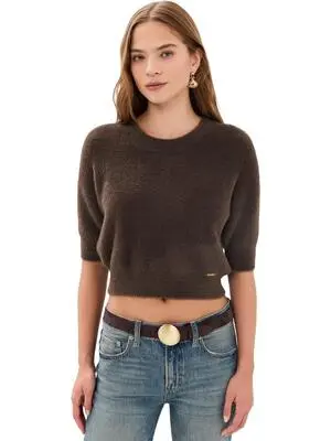 L'Agence Guinevere Short Sleeve Crop Crew Pullover - Dark Java