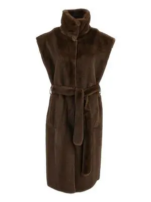 STAND STUDIO GILET LUNGO OAKLYNN IN ECO-PELLICCIA CON CINTURA Marrone