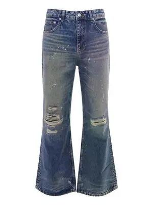 FLANEUR Paint-splatter Distressed Jeans - Blue