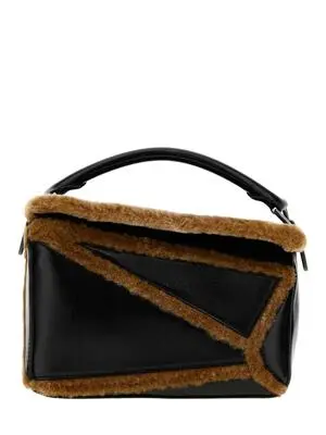 Loewe Two-tone Leather And Shearling Small Puzzle Handbag - Multicolor