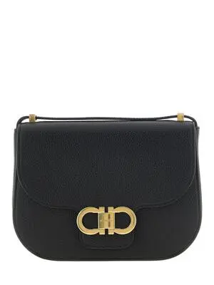 FERRAGAMO North-south Double Gancini' Crossbody Bag - Black